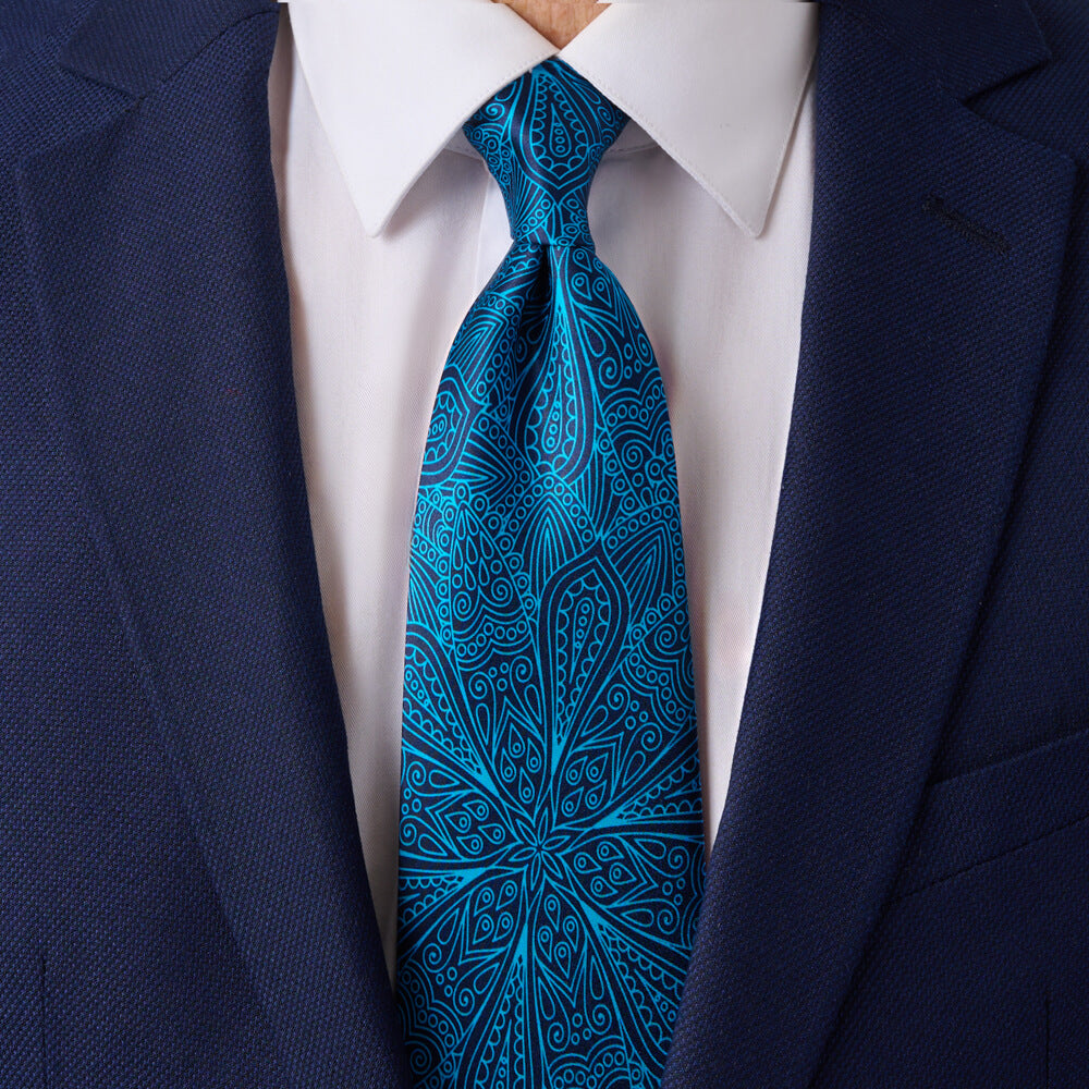 Mandala of Prosperity Blue and Turquoise Duchesse Silk Tie – Silvio ...
