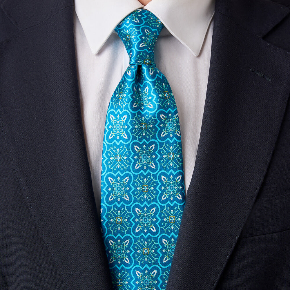 Santa Maria Tile Teal Duchesse Silk Tie – Silvio Fiorello