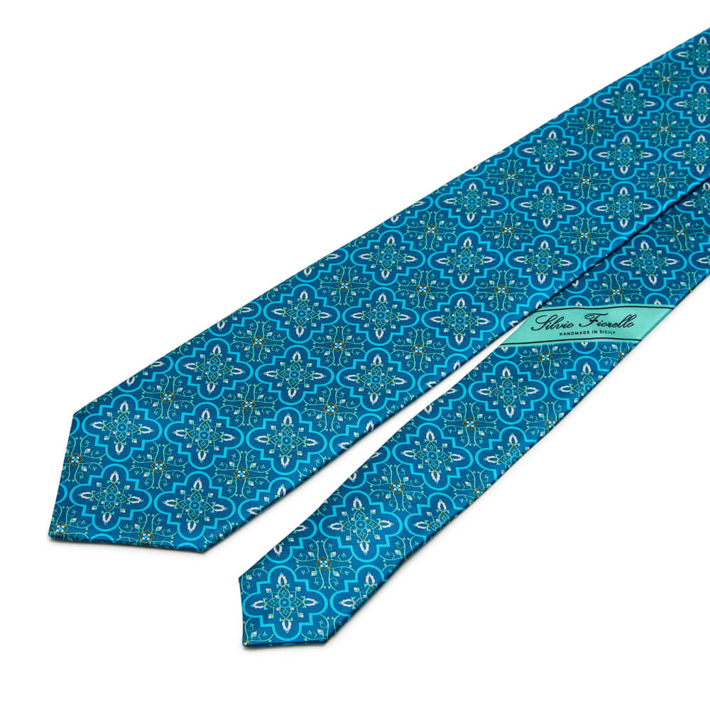 Santa Maria Tile Teal Duchesse Silk Tie – Silvio Fiorello