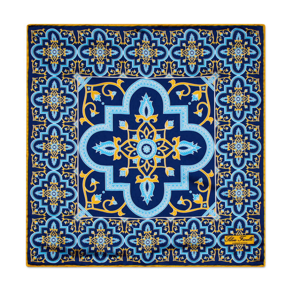 Santa Maria Tile Blue and Yellow Silk Pocket Square – Silvio Fiorello