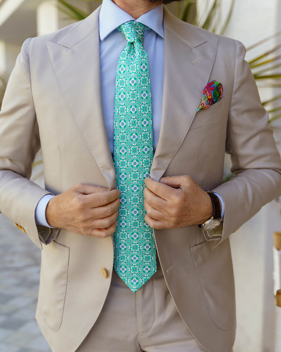 The Majolica of Taormina Green Duchesse Silk Tie – Silvio Fiorello